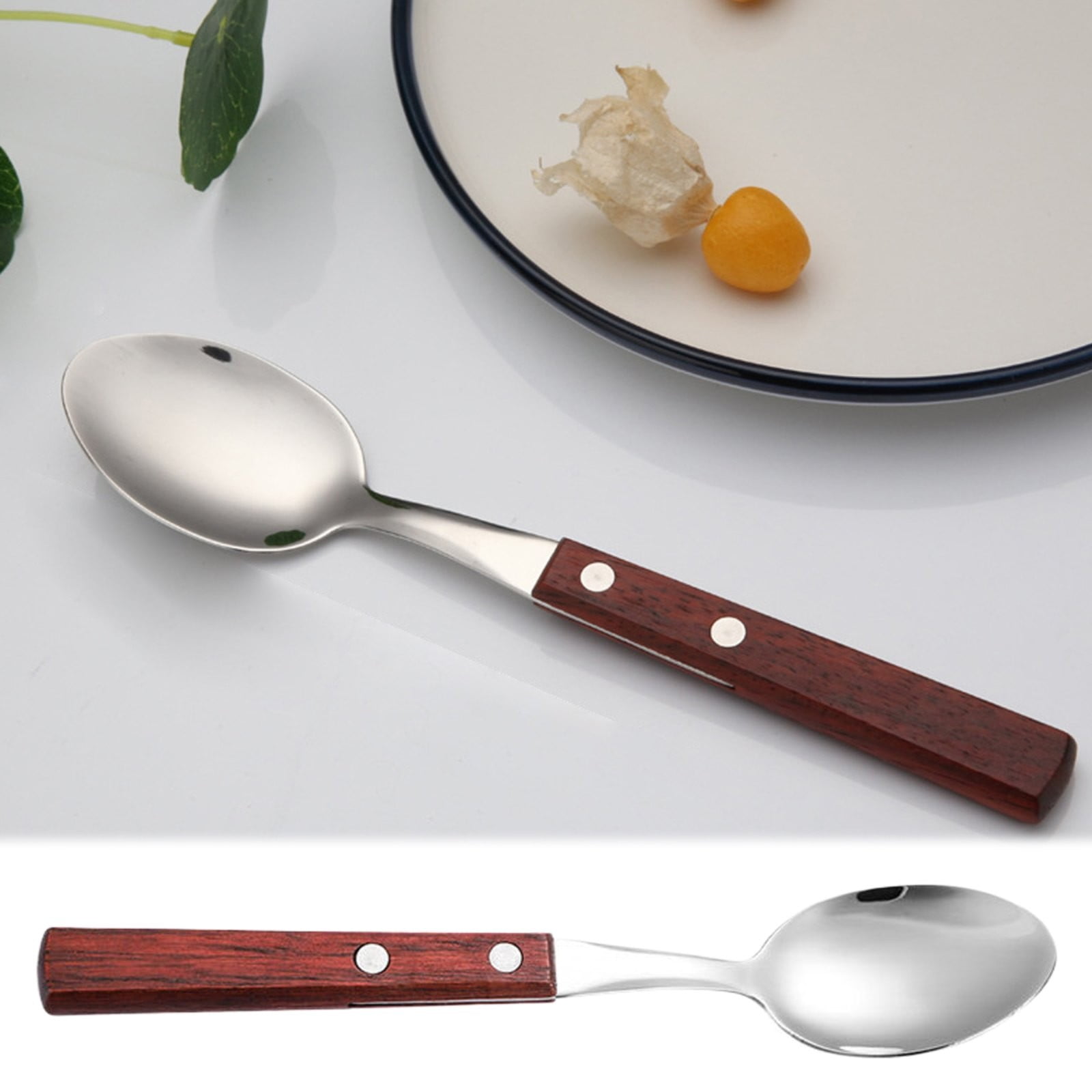 Wooden Handle Stainless Cutlery Set Forks Spoons Flatware Set Kitchen ...