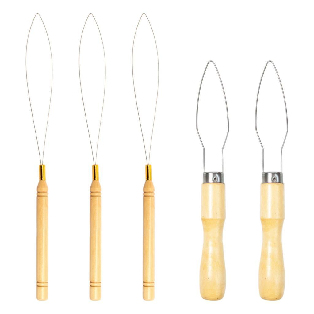 Wooden Handle Threader Gadget Sewing Loop Turner Hook Wire Pulling loop ...