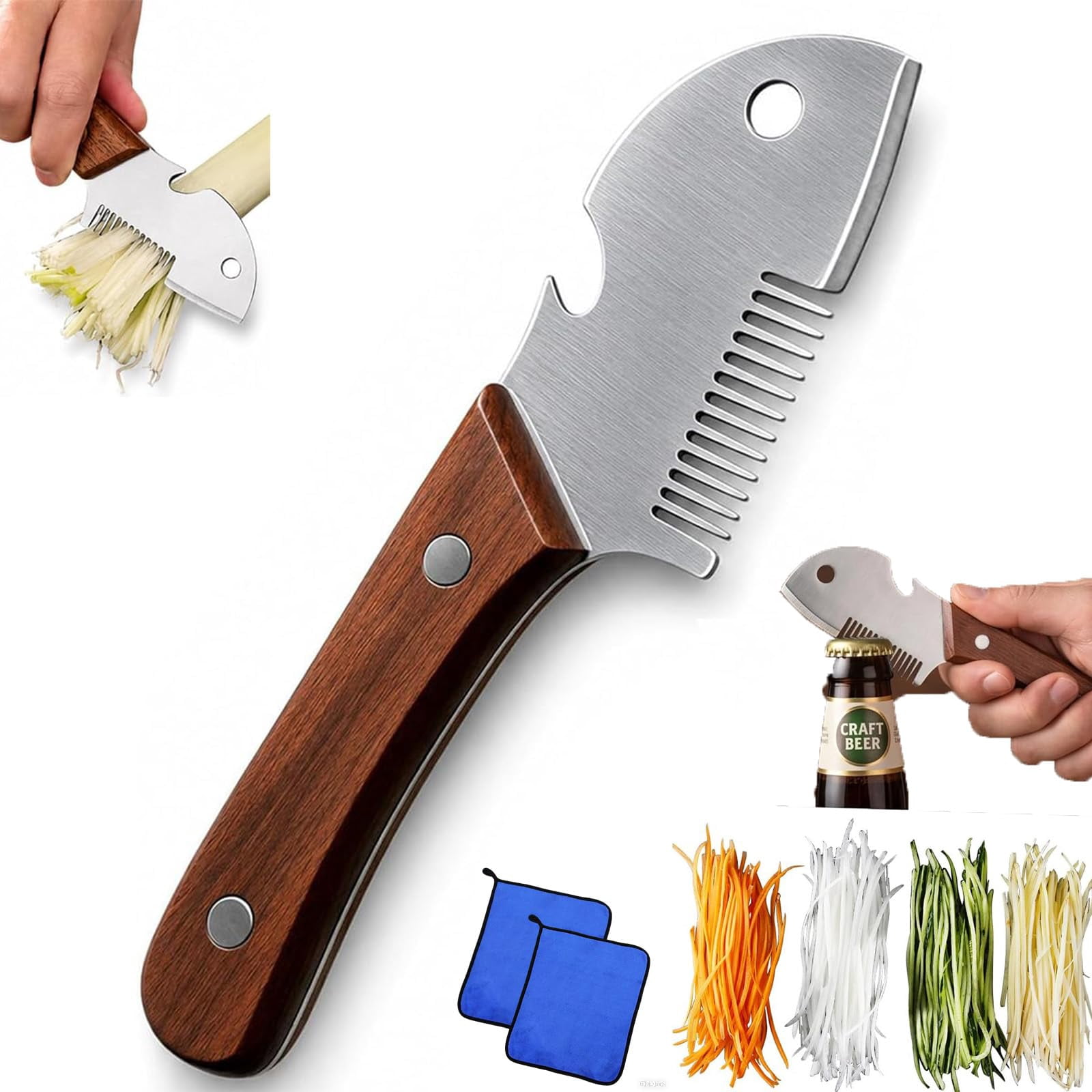 Wooden Handled Household Scallion Slicer, 2026 Upgrade Multi-Functional ...