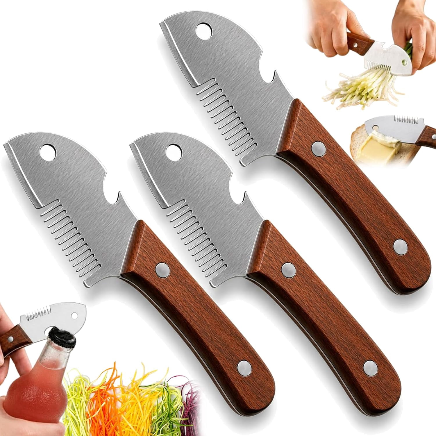 Wooden Handled Household Scallion Slicer,3-1 Multi-Functional Butter ...