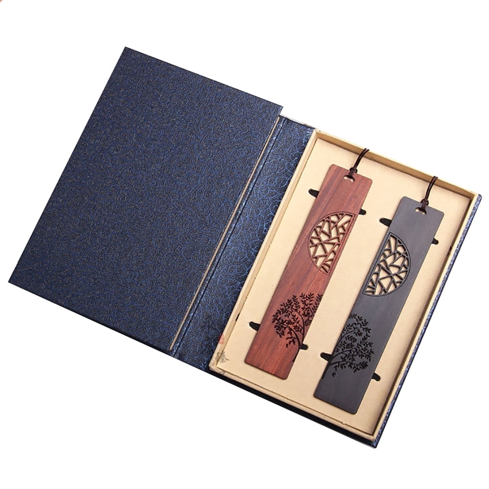 Wooden Handmade Carving SHELLTON Natural Wood Bookmarks Gift Box Set ...