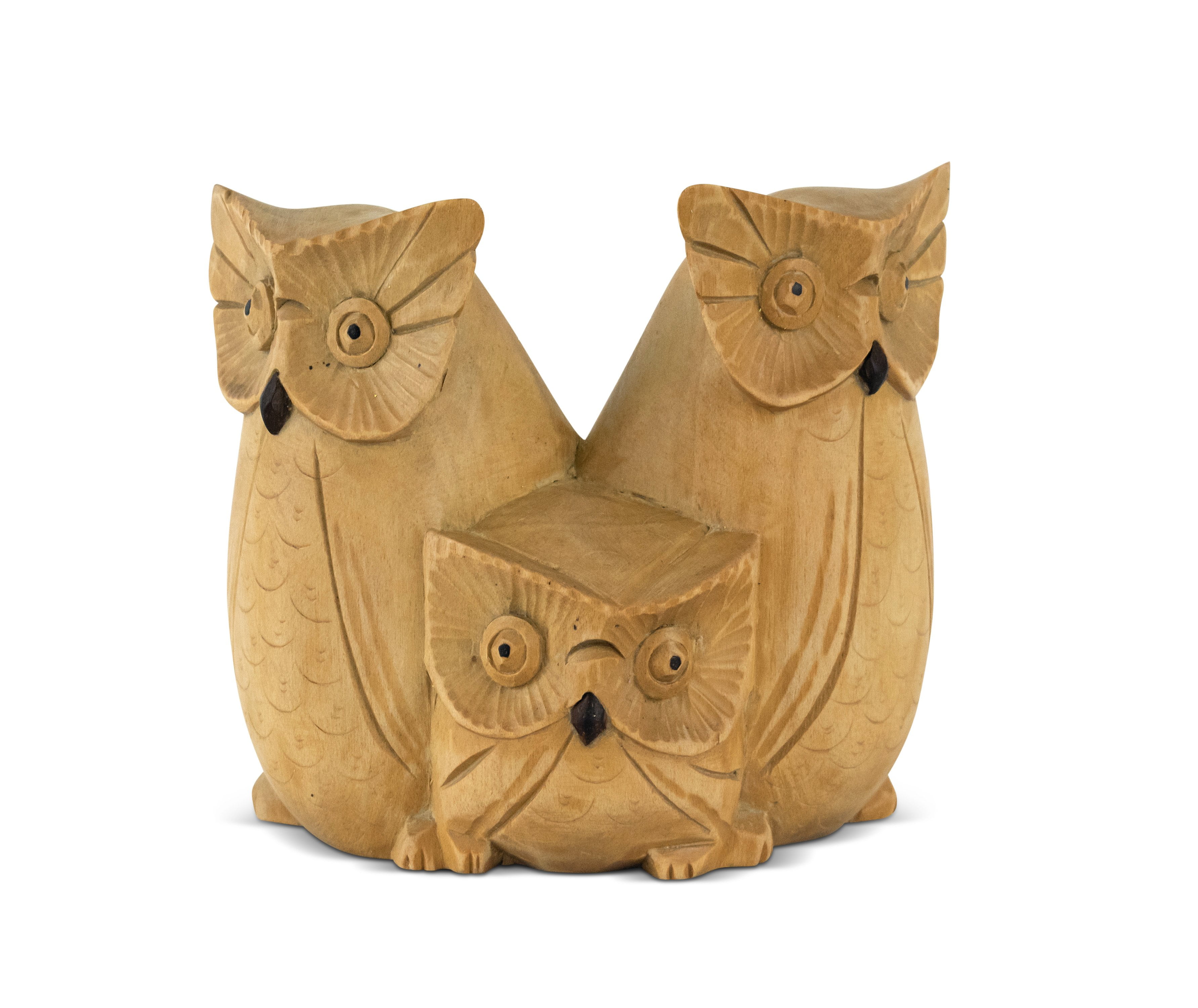 Wooden Handmade Owl and Family Figurine Handcrafted Hoot Statue Art ...