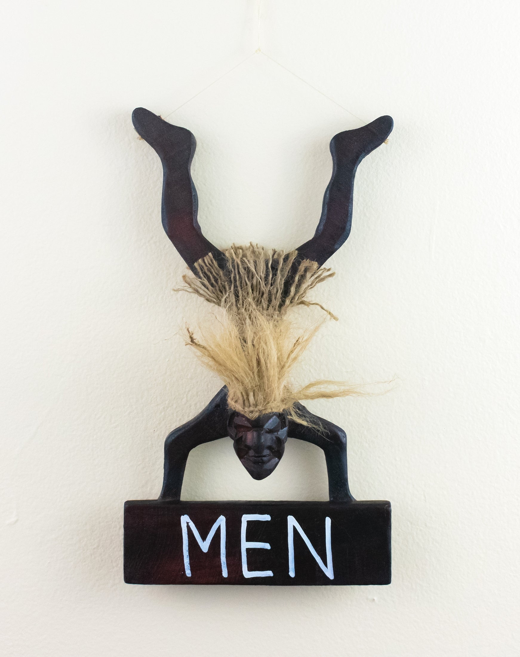 Wooden Handmade Primitive Tribal Statue Men Bathroom Restroom Sign Wall ...