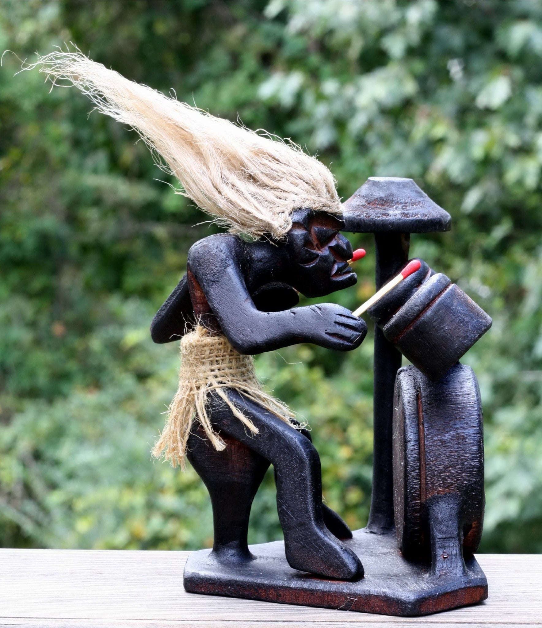 Wooden Handmade Primitive Tribal with Drum Kit Funny Statue Sculpture ...