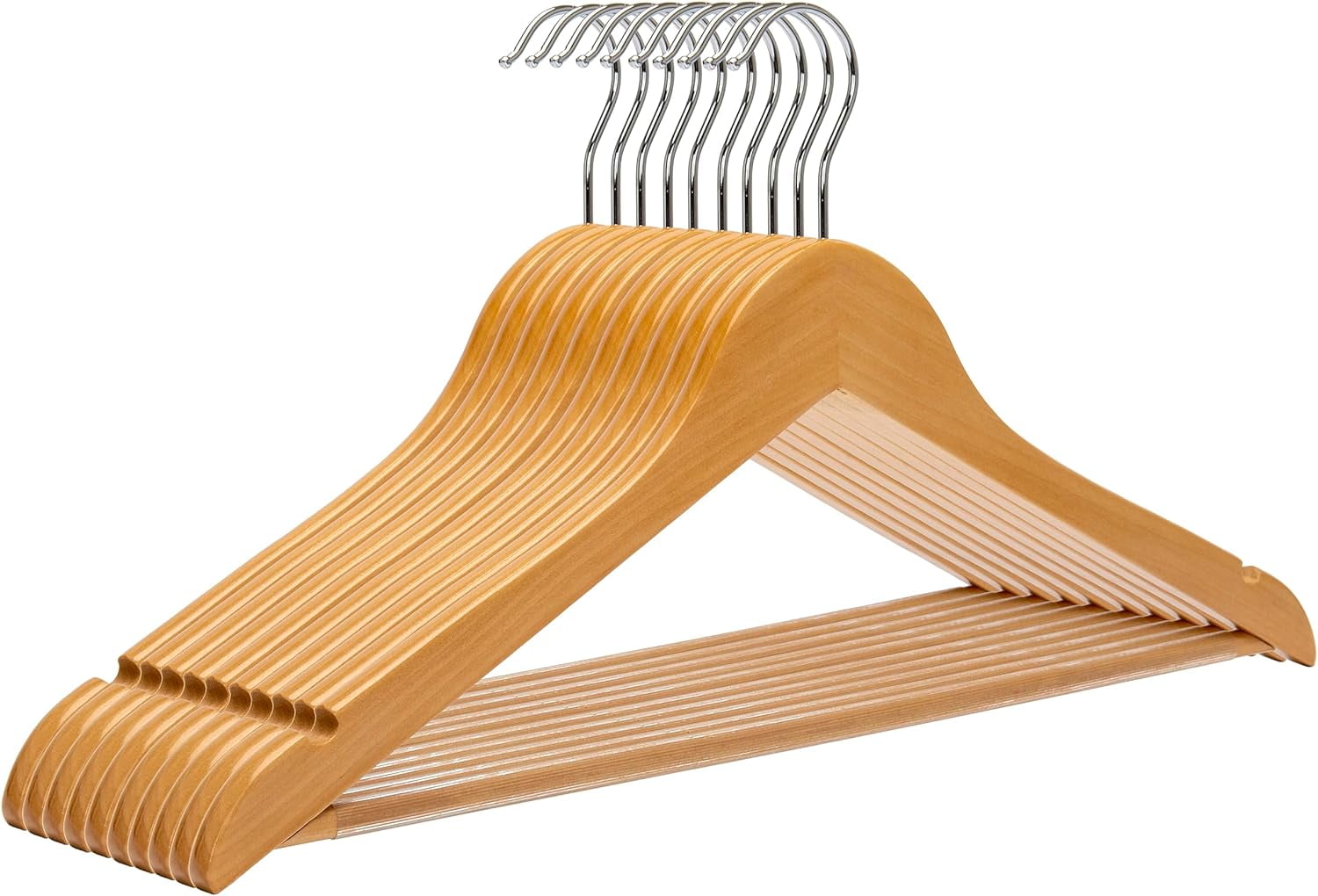 Wooden Hangers 10 Pack, Non-Slip Wood Hangers with 360° Swivel Hook ...