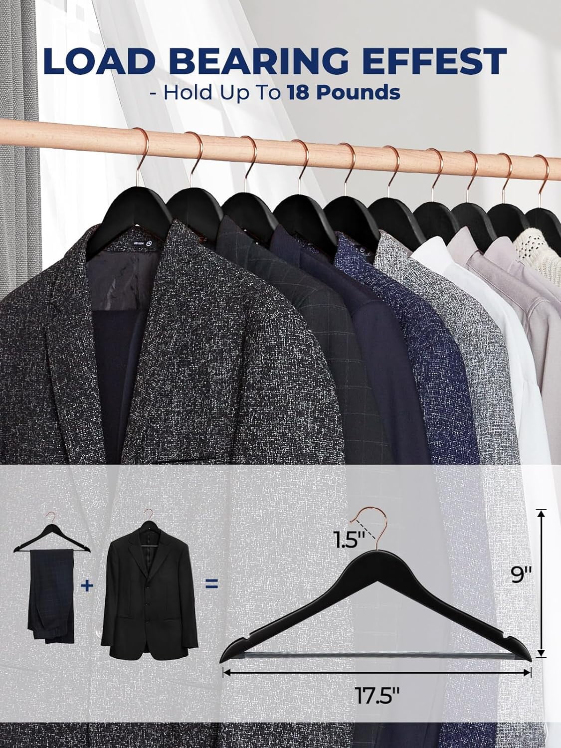 Wooden Hangers 20 Pack, Solid Wood Coat Hanger for Closet, Heavy Duty ...