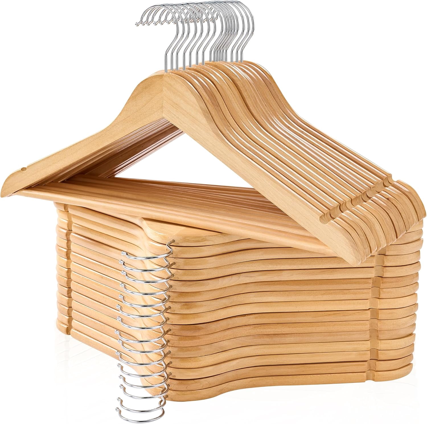 Wooden Hangers 30 Pack, Smooth Wood Hangers with 360 Swivel Hook ...