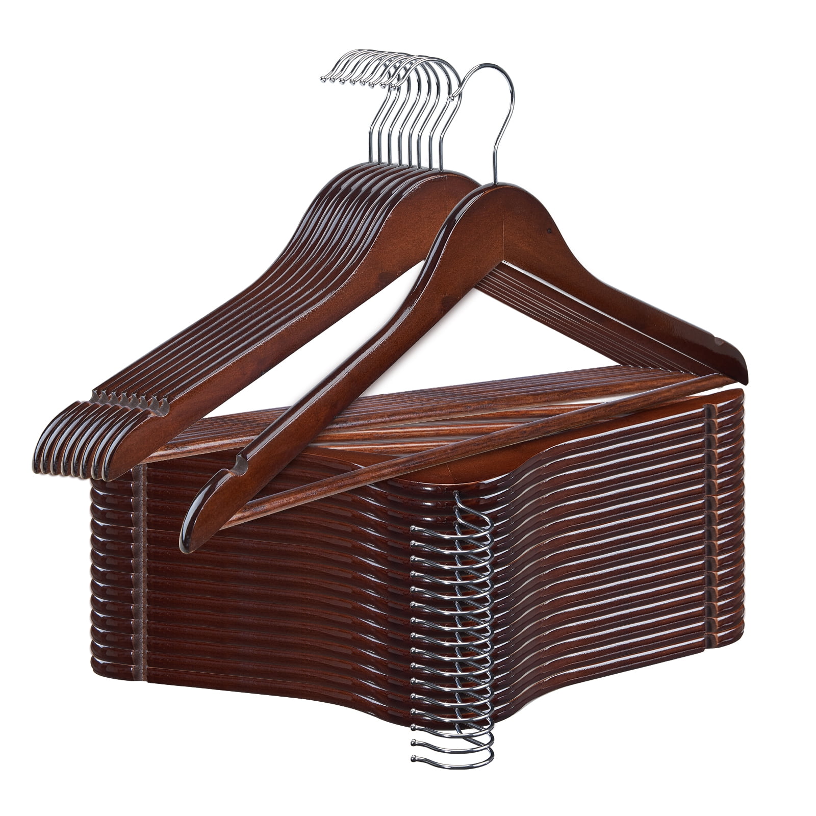 Wooden Hangers 30 Pack - Suit Hangers with 360-Degree Rotatable Hook ...