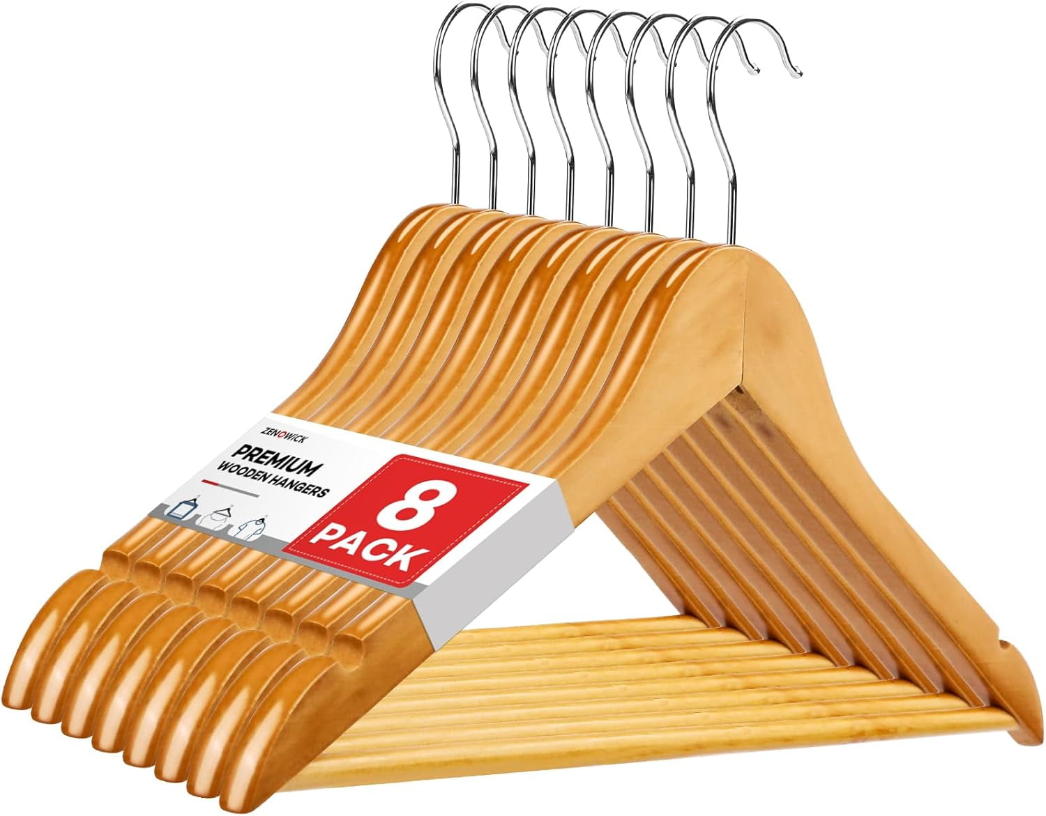 Wooden Hangers 8 Pack, Heavy Duty Wood Hangers for Coats, Suits ...
