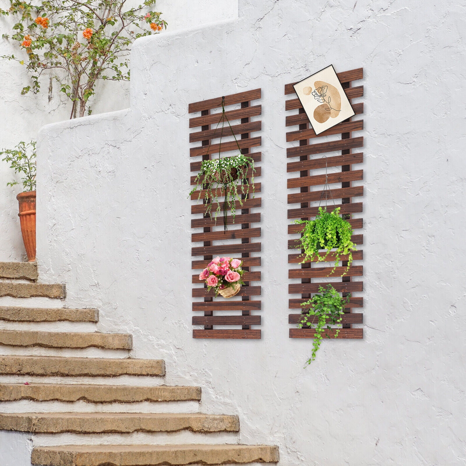 Wooden Hanging Planter Rack, Wooden Plant Wall Rack Withstand A Weight ...