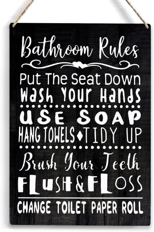 Wooden Hanging Sign Bathroom Rules Sign Blue Bathroom Decor Bathroom ...