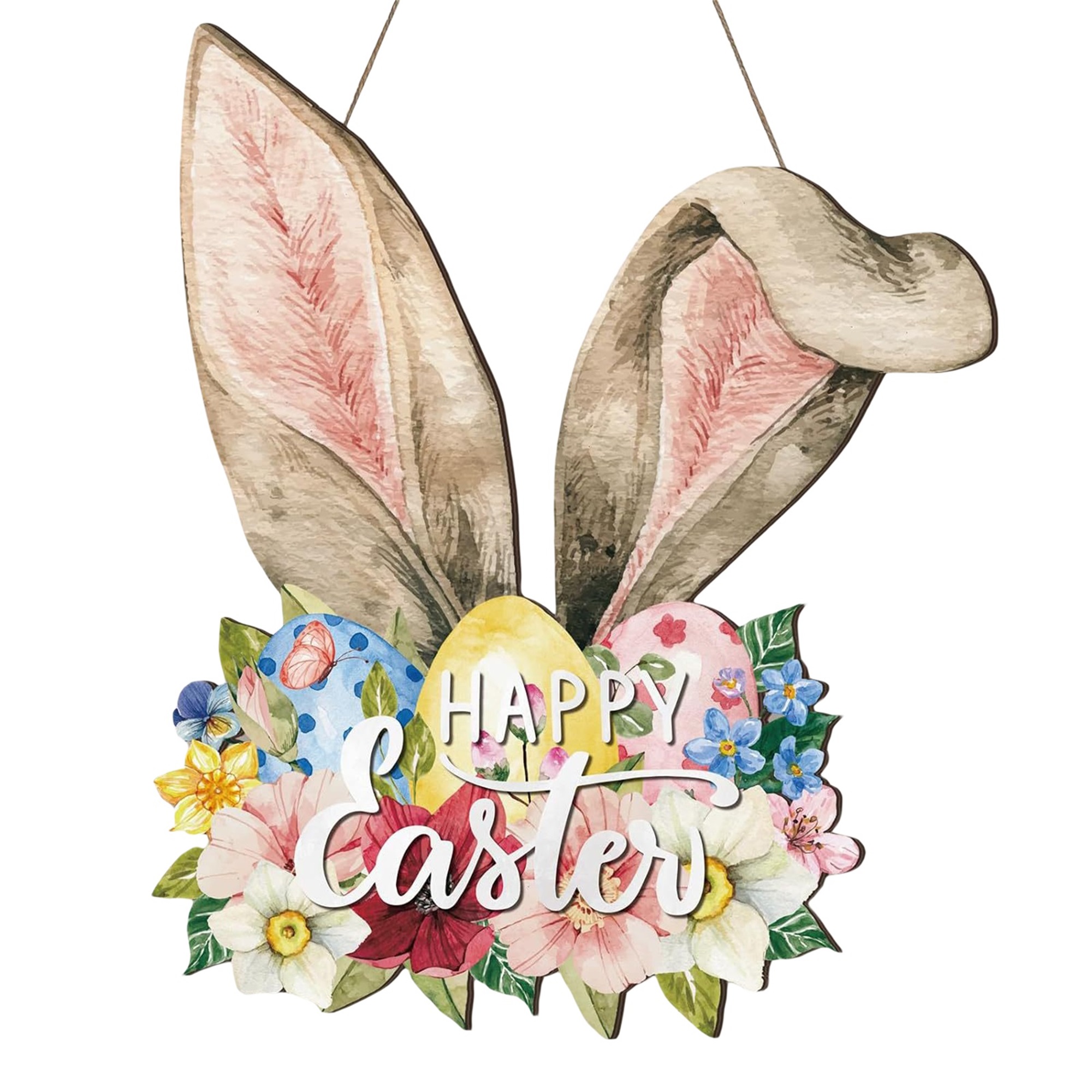 Wooden Hanging Sign, Bunny Front Door Welcome Door Wreath Easter Party ...