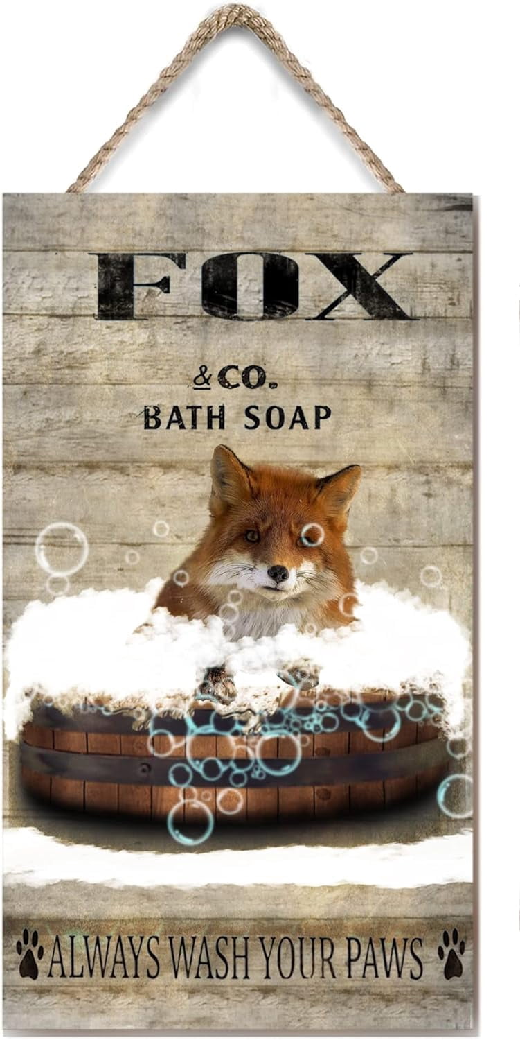 Wooden Hanging Sign Fox Bath Soap Vintage Wall Art Fox Lovers Gift ...