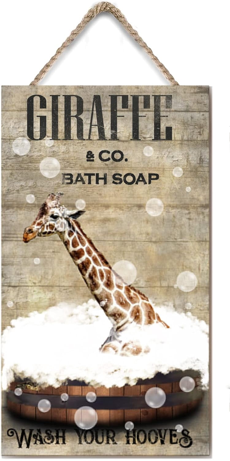 Wooden Hanging Sign Giraffe Bath Soap Vintage Wall Art Giraffe Lovers ...