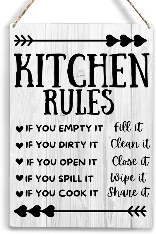 Wooden Hanging Sign Kitchen Rules Home Wooden Door Sign Rustic Wall ...