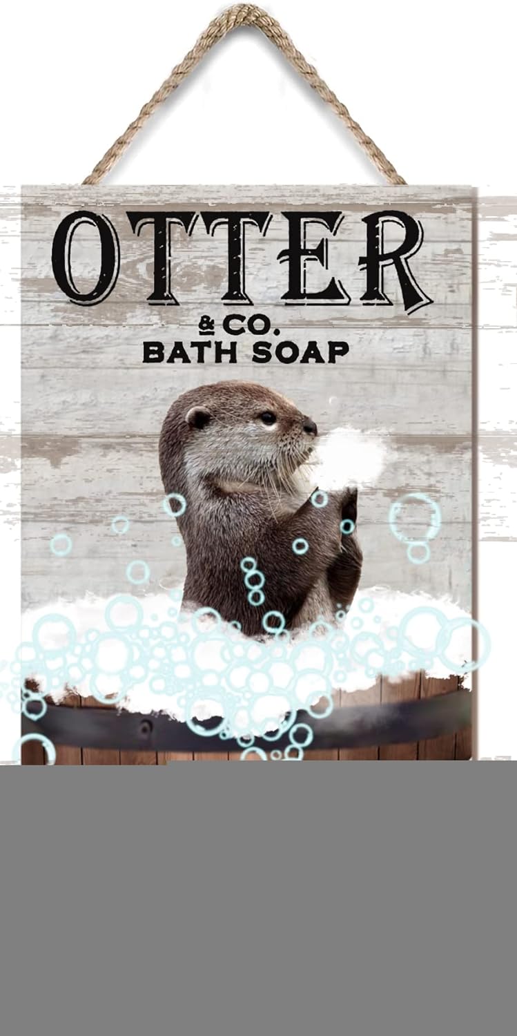 Wooden Hanging Sign Otter Bath Soap Vintage Wall Art Otter Lovers Gift ...