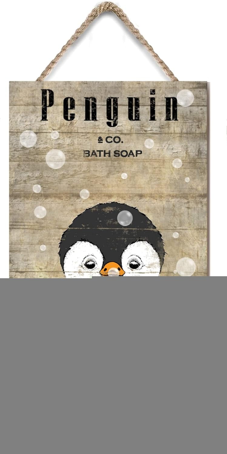 Wooden Hanging Sign Penguin Bath Soap Vintage Wall Art Penguin Lovers ...