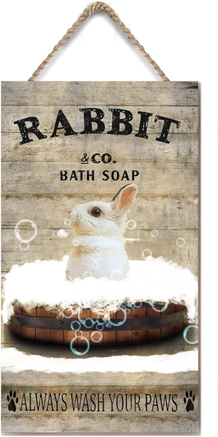 Wooden Hanging Sign Rabbit Bath Soap Vintage Wall Art Rabbit Lovers ...
