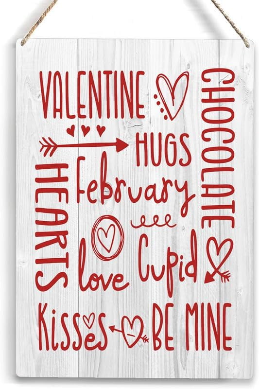 Wooden Hanging Sign Valentines Day Signs Words, Hugs, Kisses, February ...