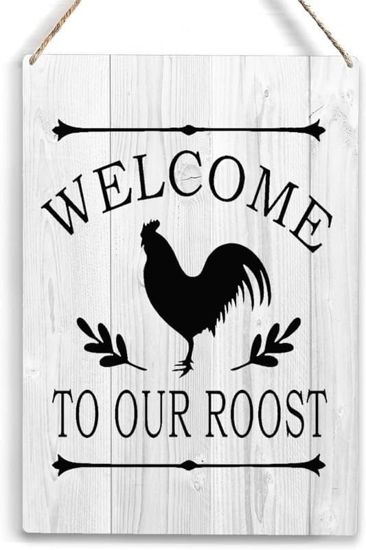 Wooden Hanging Sign Welcome To Our Roost Rooster Chicken Farmhouse Wood ...