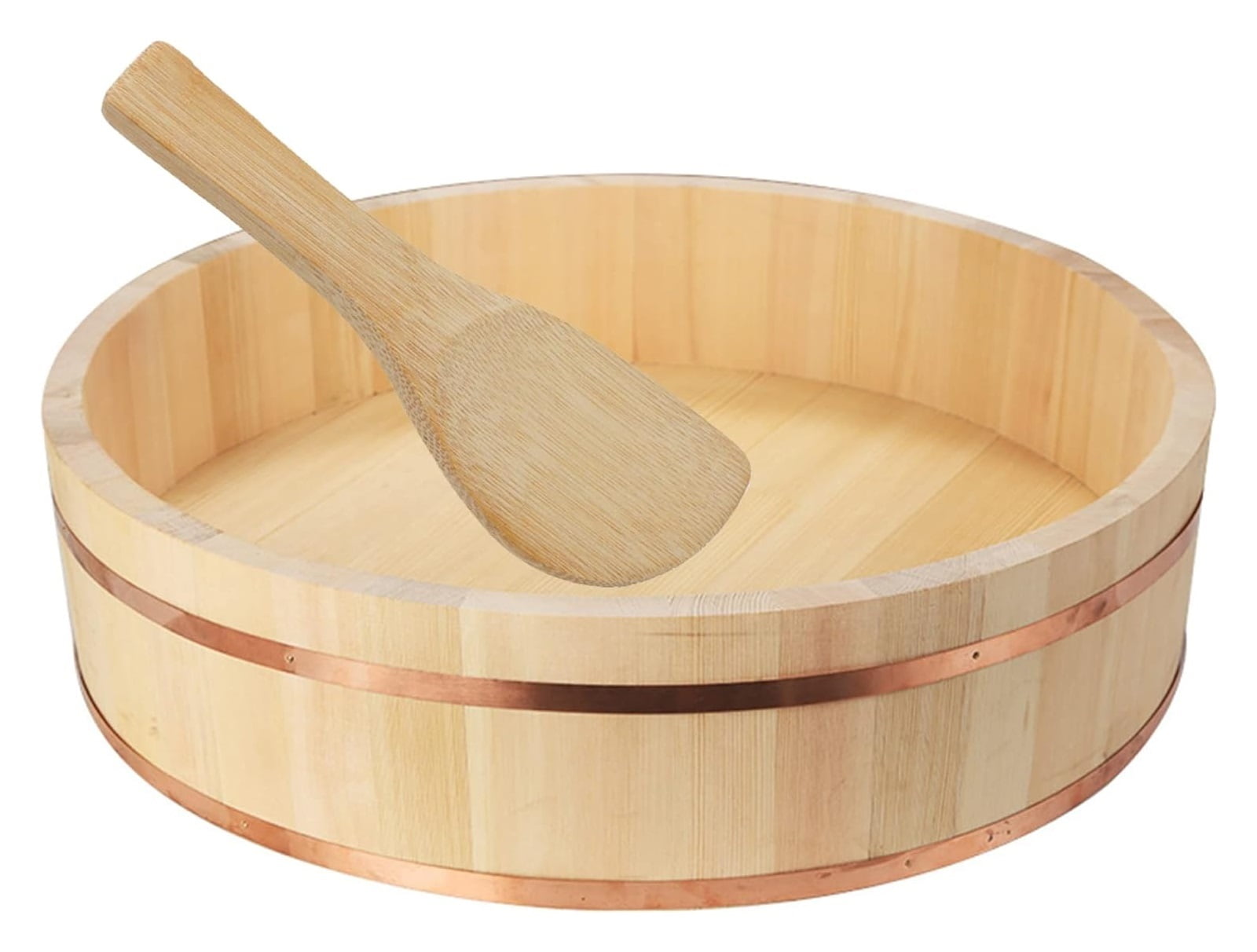 Wooden Hangiri Sushi Oke Rice Mixing Tub, Round Sushi Rice Cooling Bowl ...