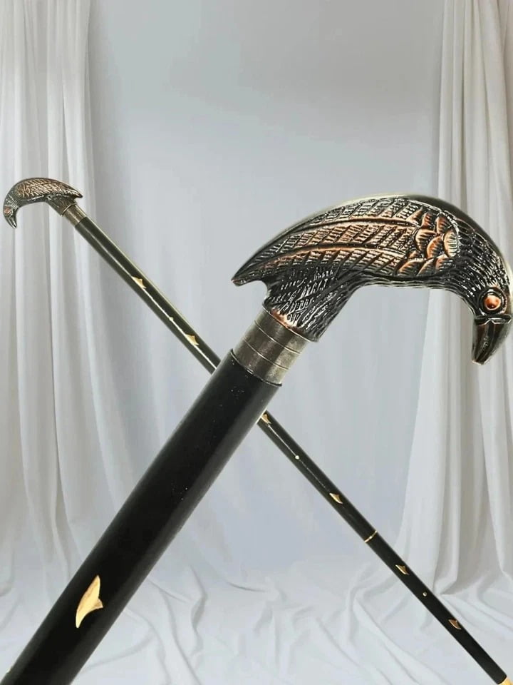Wooden Head Handle Handmade Walking Stick Cane, Raven Crow Style ...