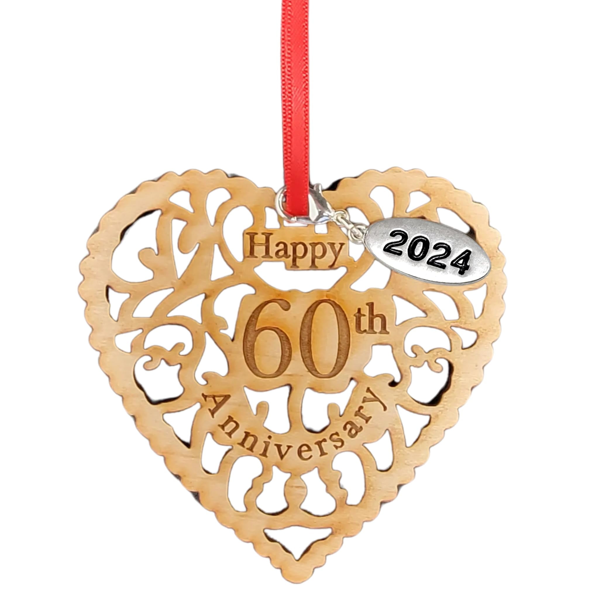 Wooden Heart Anniversary Ornament Year Date Hang Tag- Happy Anniversary ...