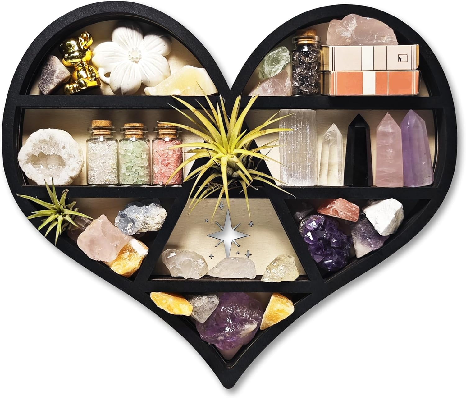 Wooden Heart Shape Crystal Display Shelf, Rock Holder Witchy Home Decor ...