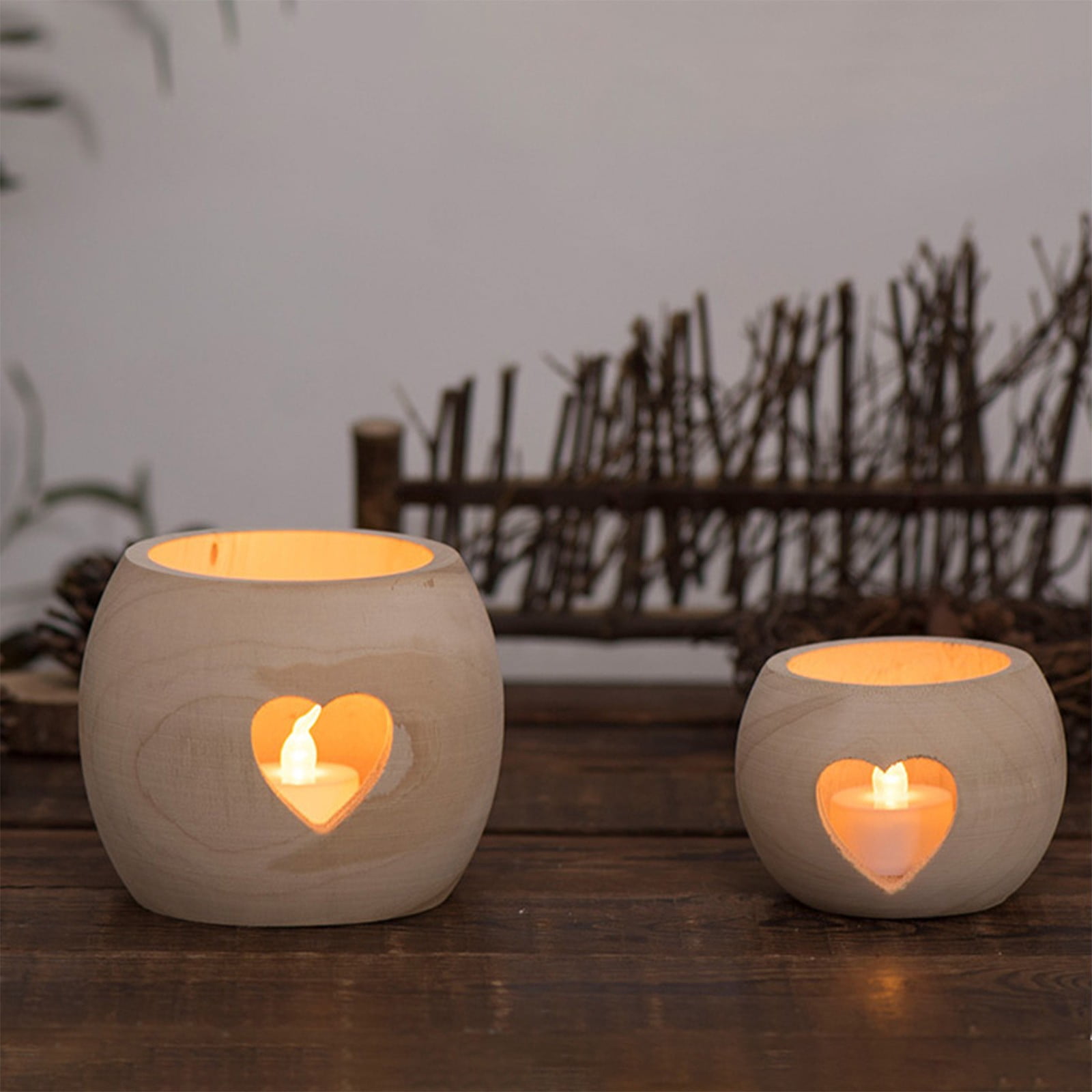 Wooden Heart Shaped Candlestick White Wood Ambiance Decoration for ...
