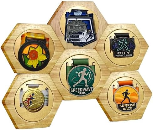 Wooden Hex Medal Holder, Honeycomb Wall Mounted Medal Display for ...