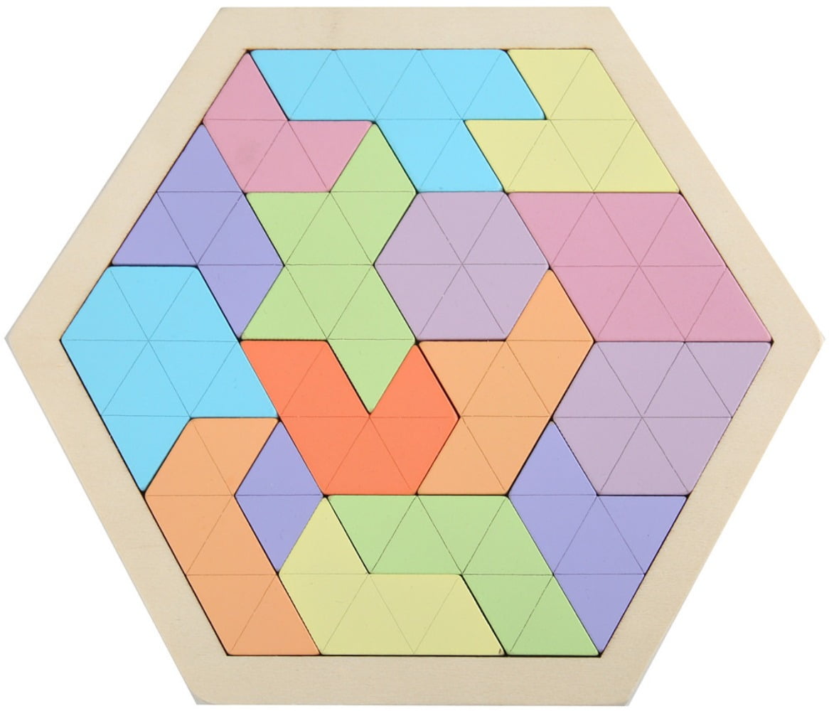 Wooden Hexagon Puzzle Brain Teasers Toy Tangram Jigsaw Shape Pattern ...