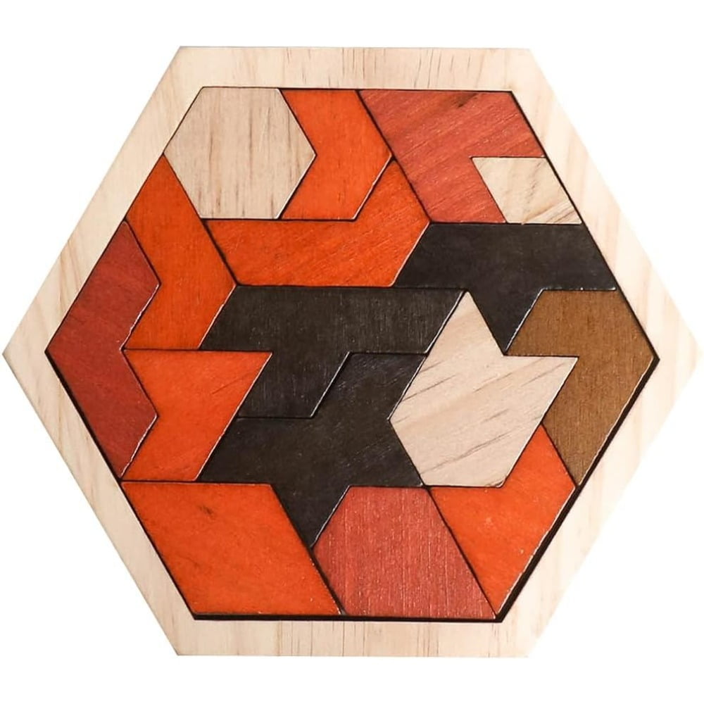 Wooden Hexagon Puzzle for Kid Adults - Shape Pattern Block Tangram ...
