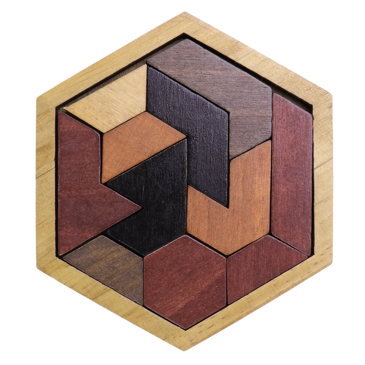 Wooden Hexagon Tangram Puzzle Challenge Wooden Brain Teasers Hexagonal ...