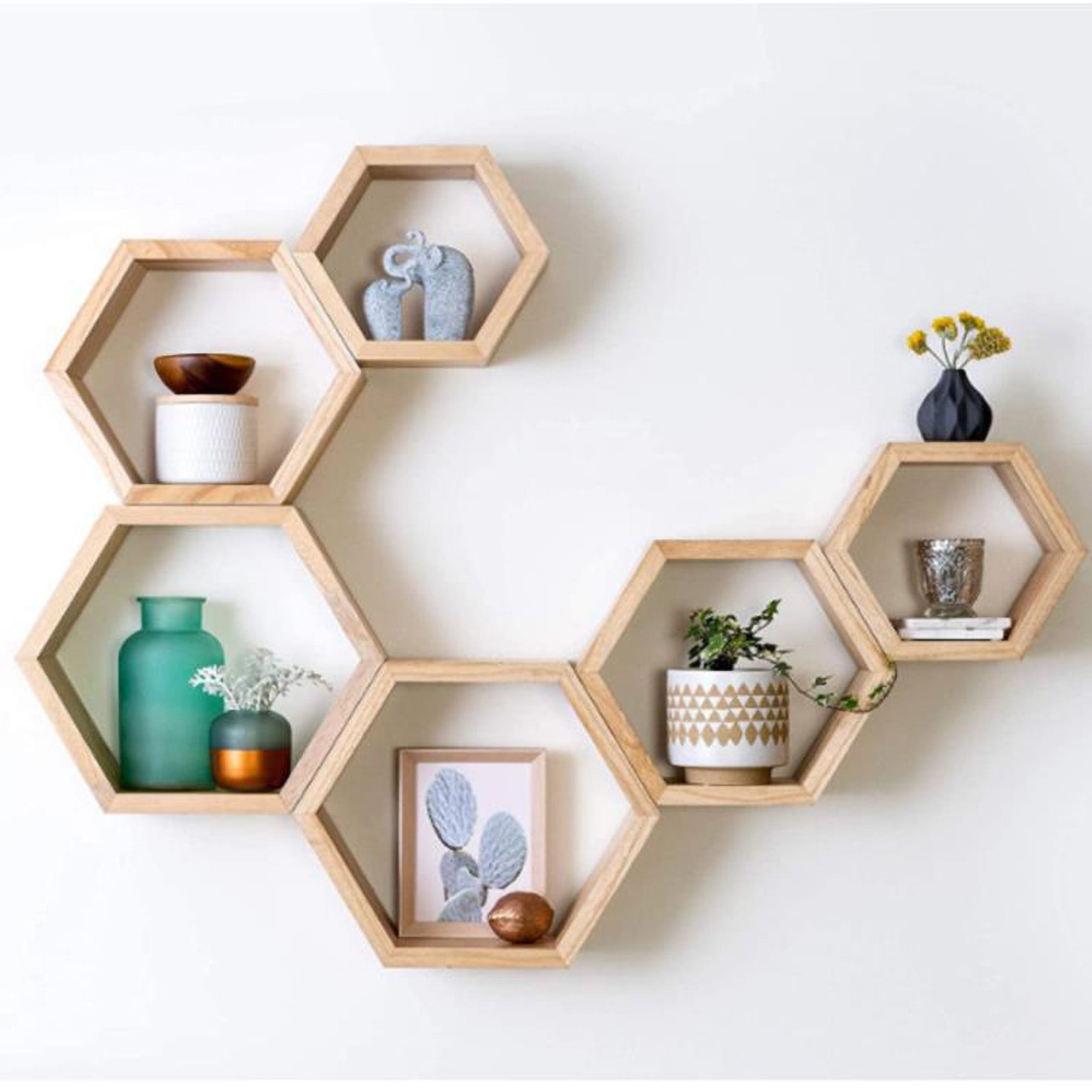 Wooden Hexagonal Wall Mounted Floating Shelves? Honeycomb Decorative ...