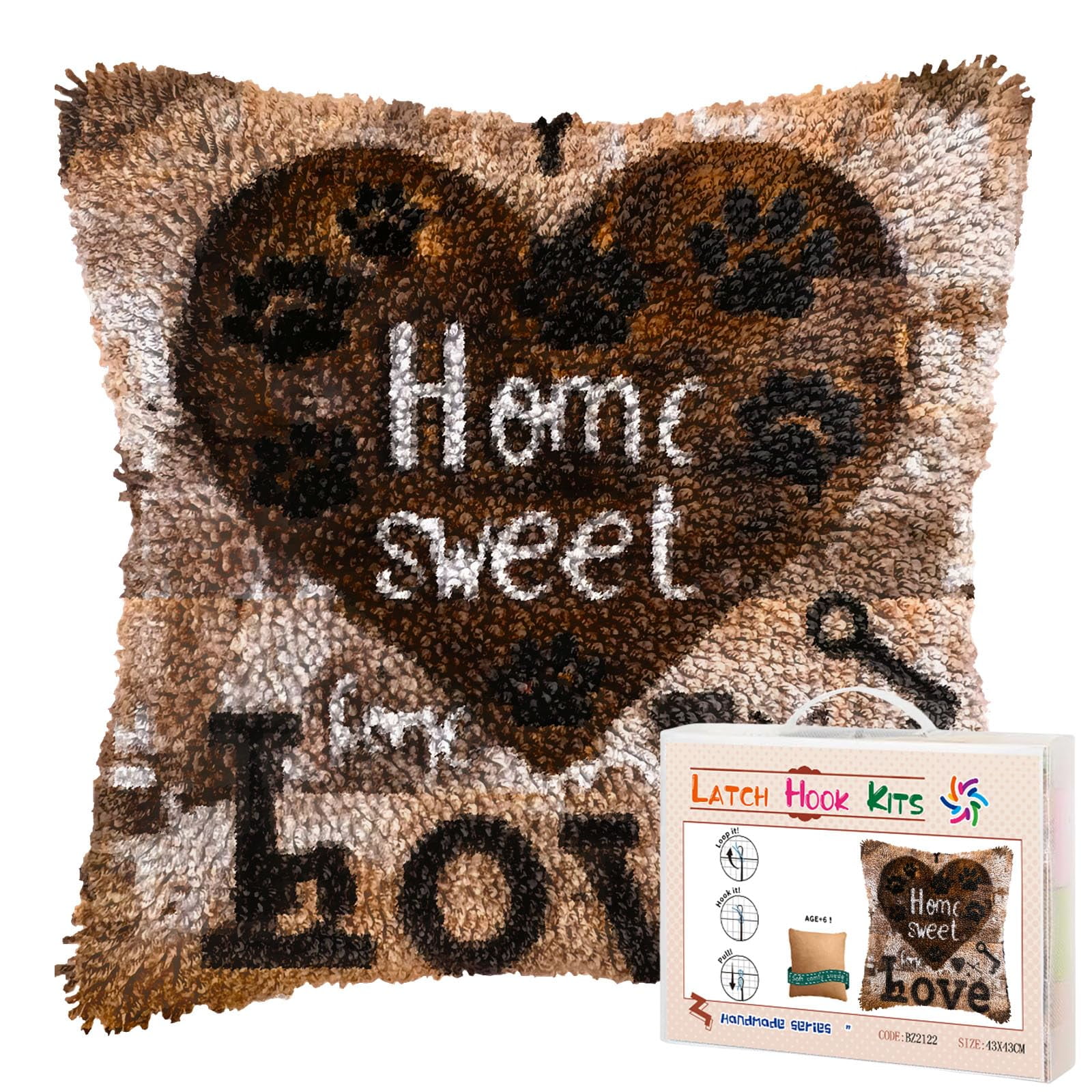 Wooden Home Sweet Home DIY Latch Hook Pillow Kits for Adults Printed ...