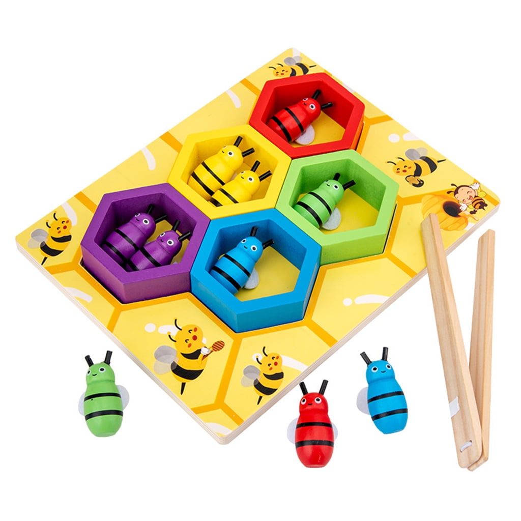 Wooden Honeycomb Color Matching Counting Toy Beehive Busy Board Puzzle ...