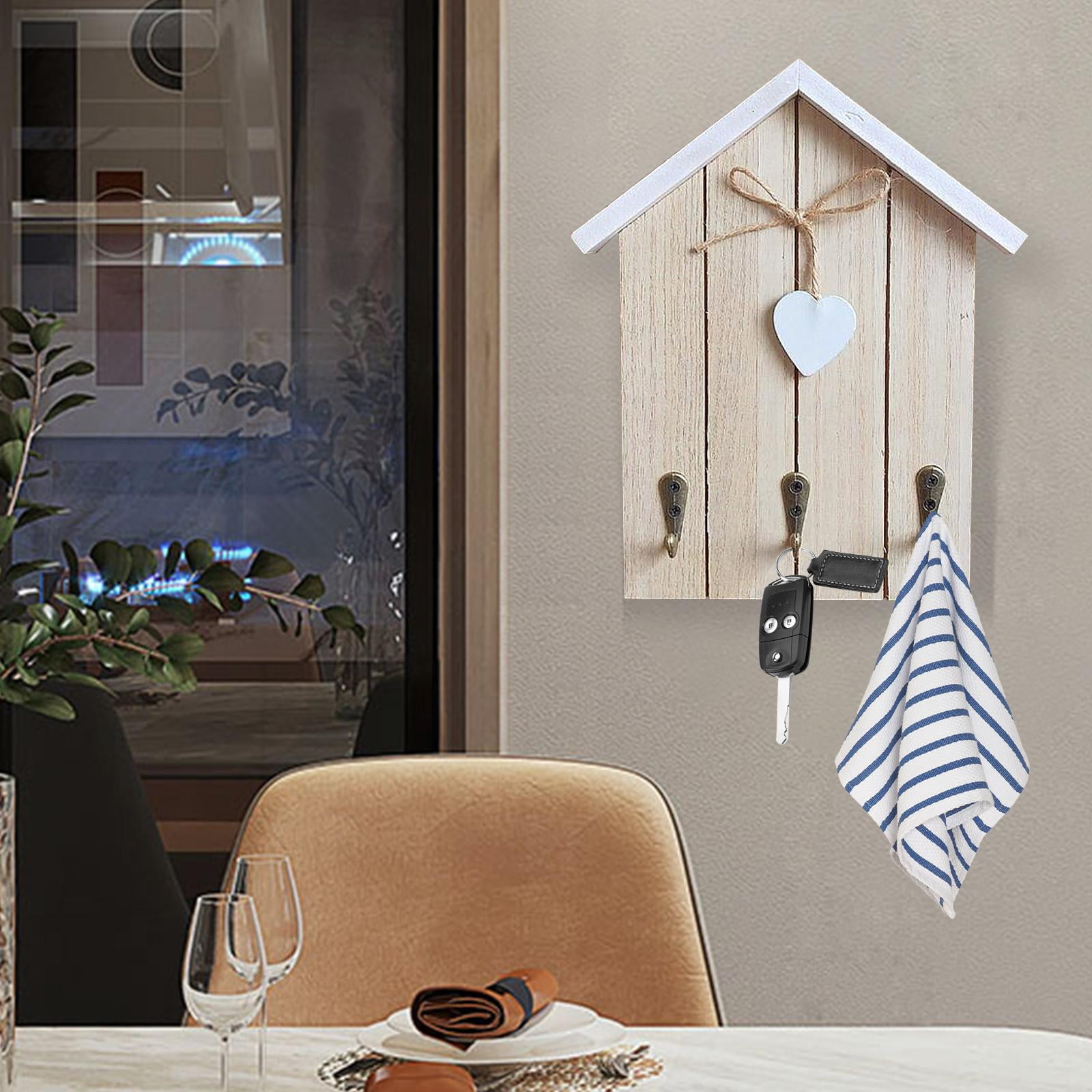 Wooden House-Shaped Key Holder Key Cabinet Wall Hanging Hooks for ...