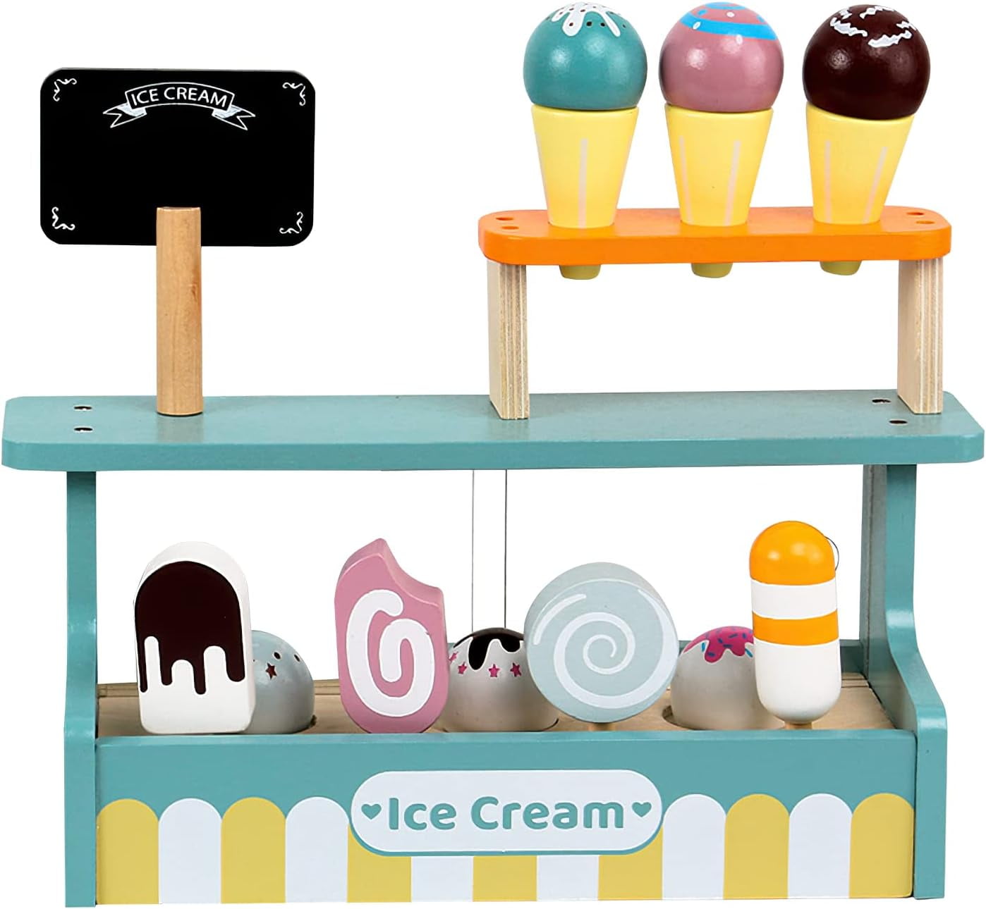 Wooden Ice Cream Counter Playset for Toddler Toys, Montessori Pretend ...