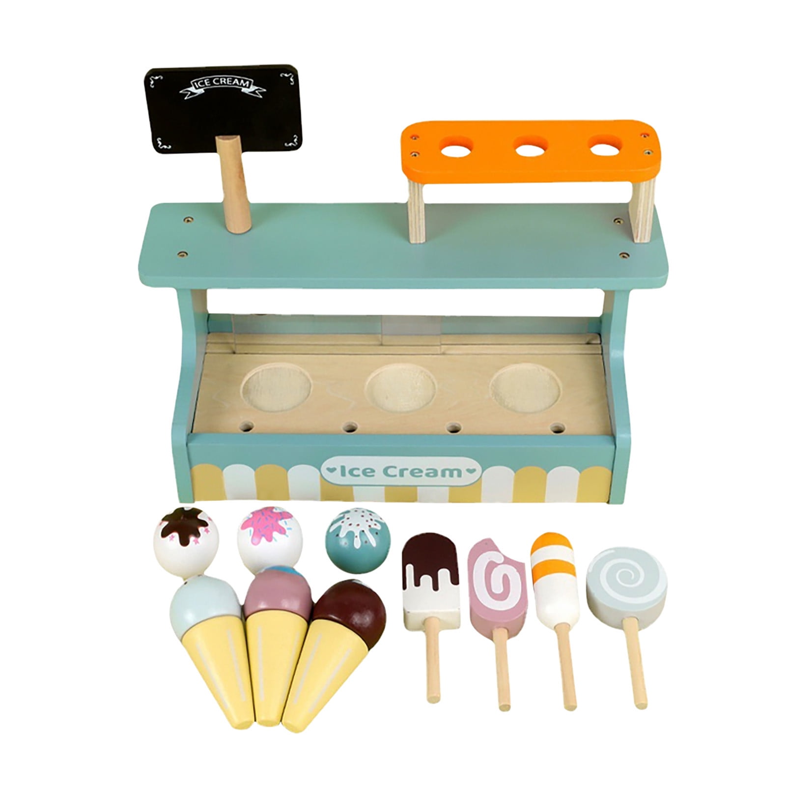 Wooden Ice Cream Shop Pretend Play Toy Set For Kids 13.5Inch Tall ...