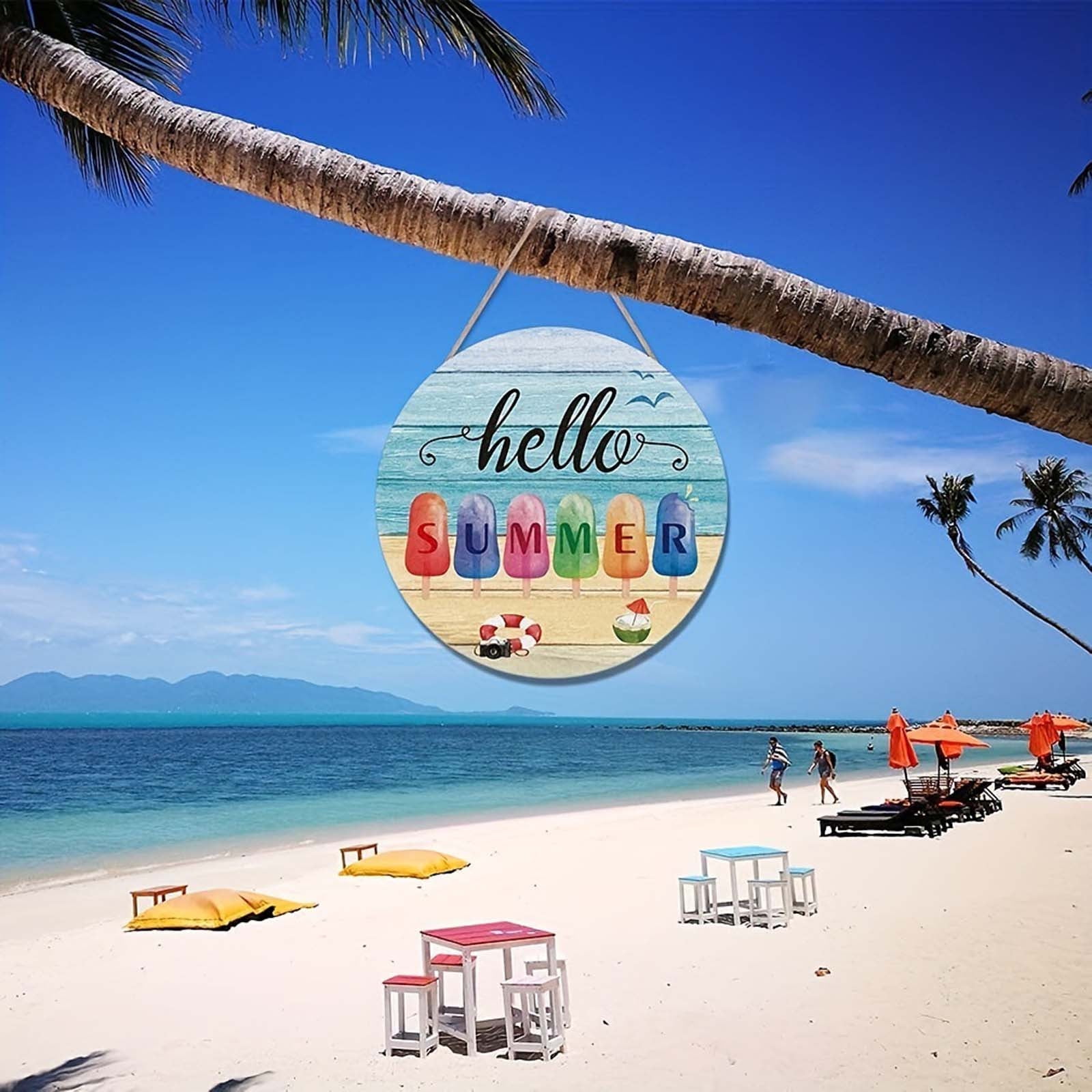 Wooden Ice Cream Summer Sign Beach Theme Hanging Decoration for Front ...