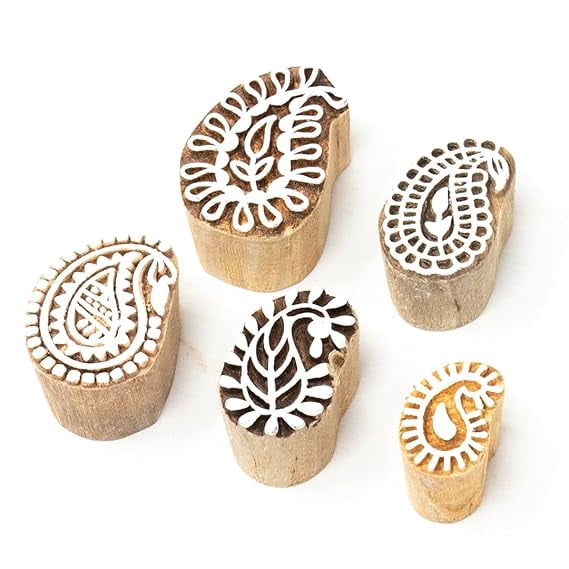 Wooden Indian Traditional Design Printing Stamps | Set of 5 | Blocks ...