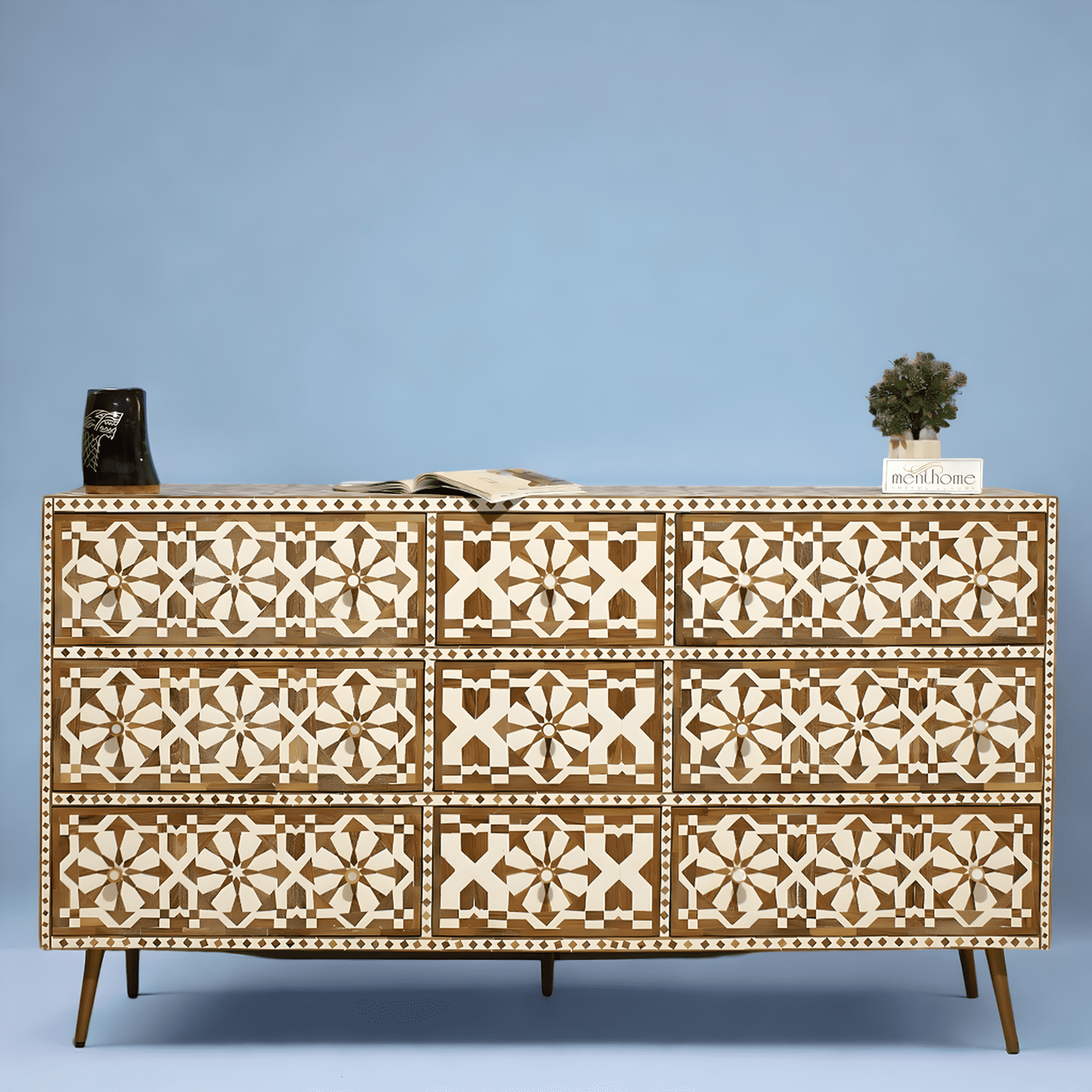 Wooden Inlay 9-drawers Moraccan pattern dresser - Walmart.com