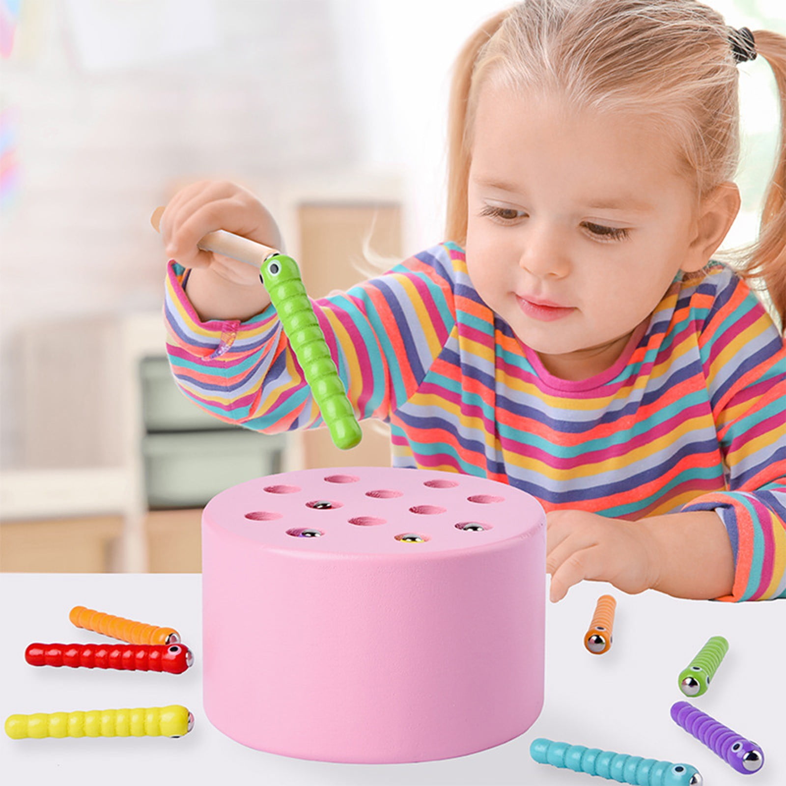 Wooden Insect Catching Toy, Magnetic Rod Insertion Game, Kids Hand-Eye Coordination Focus ...