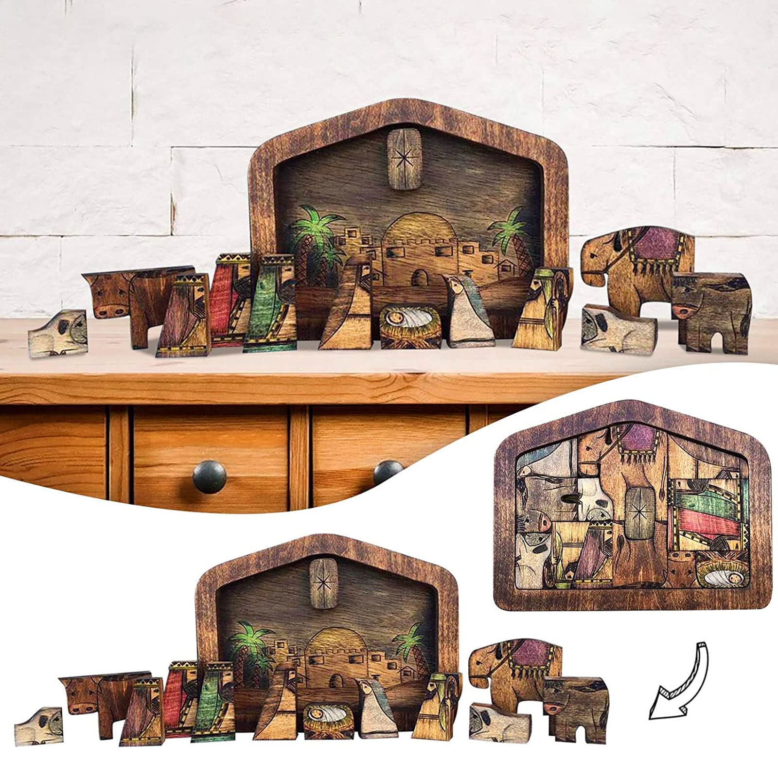 Wooden Jesus Puzzle Statue, YPF5 Nativity Puzzle with Wood Burned ...