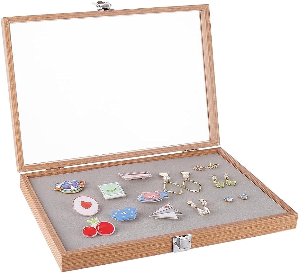 Wooden Jewelry Display Case Wood Presentation Boxes with Glass Window ...