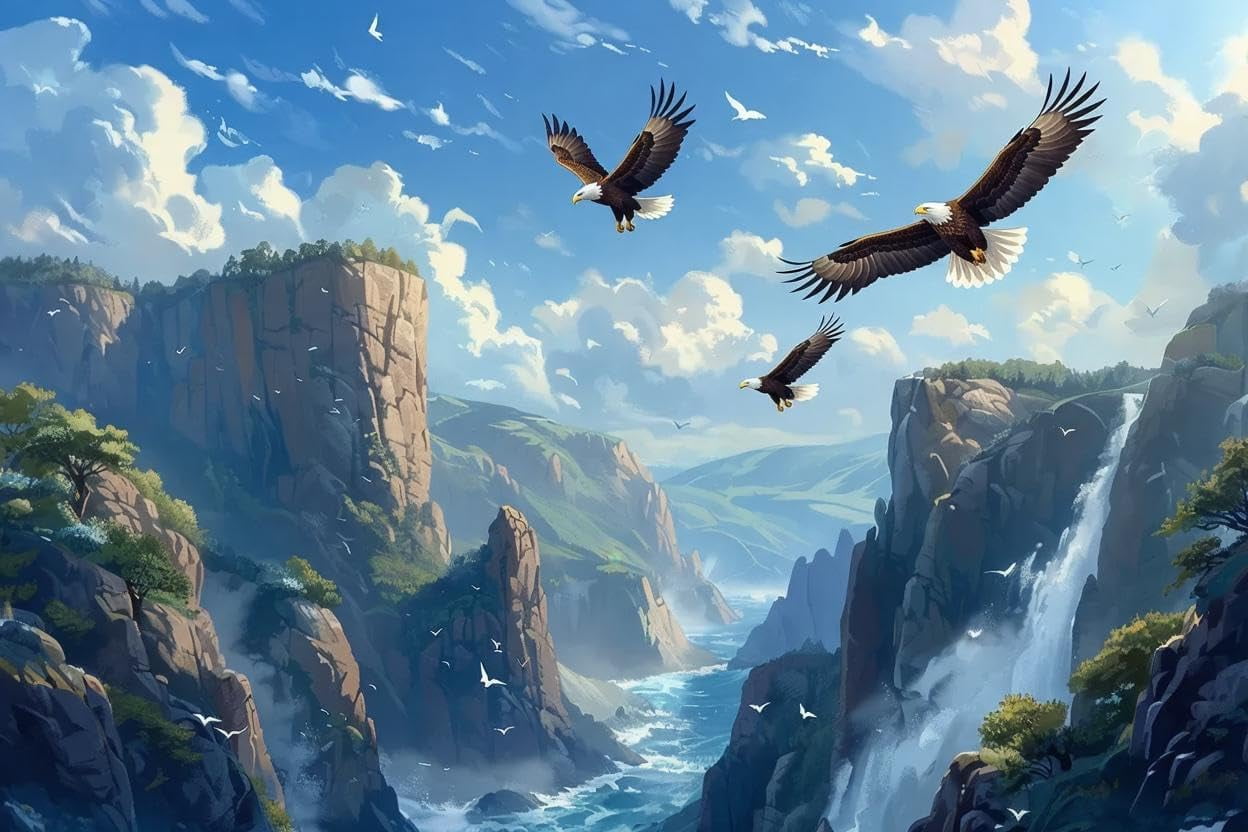 Wooden Jigsaw Puzzle 1000 Piece Eagles Soaring Over Cliffs Anime Wooden ...