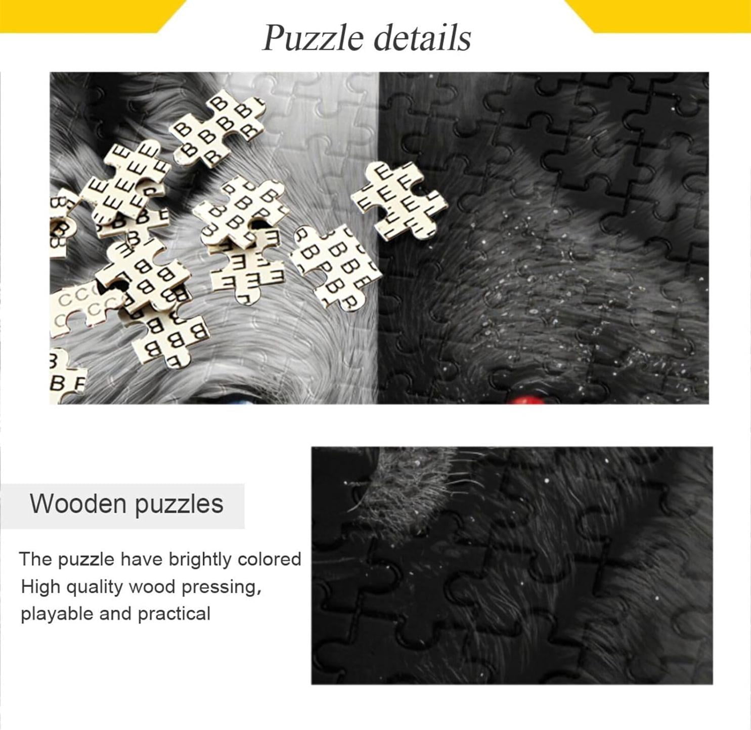 Wooden Jigsaw Puzzle 1000 Pieces Black White Wolf Print, Zigsaw with ...