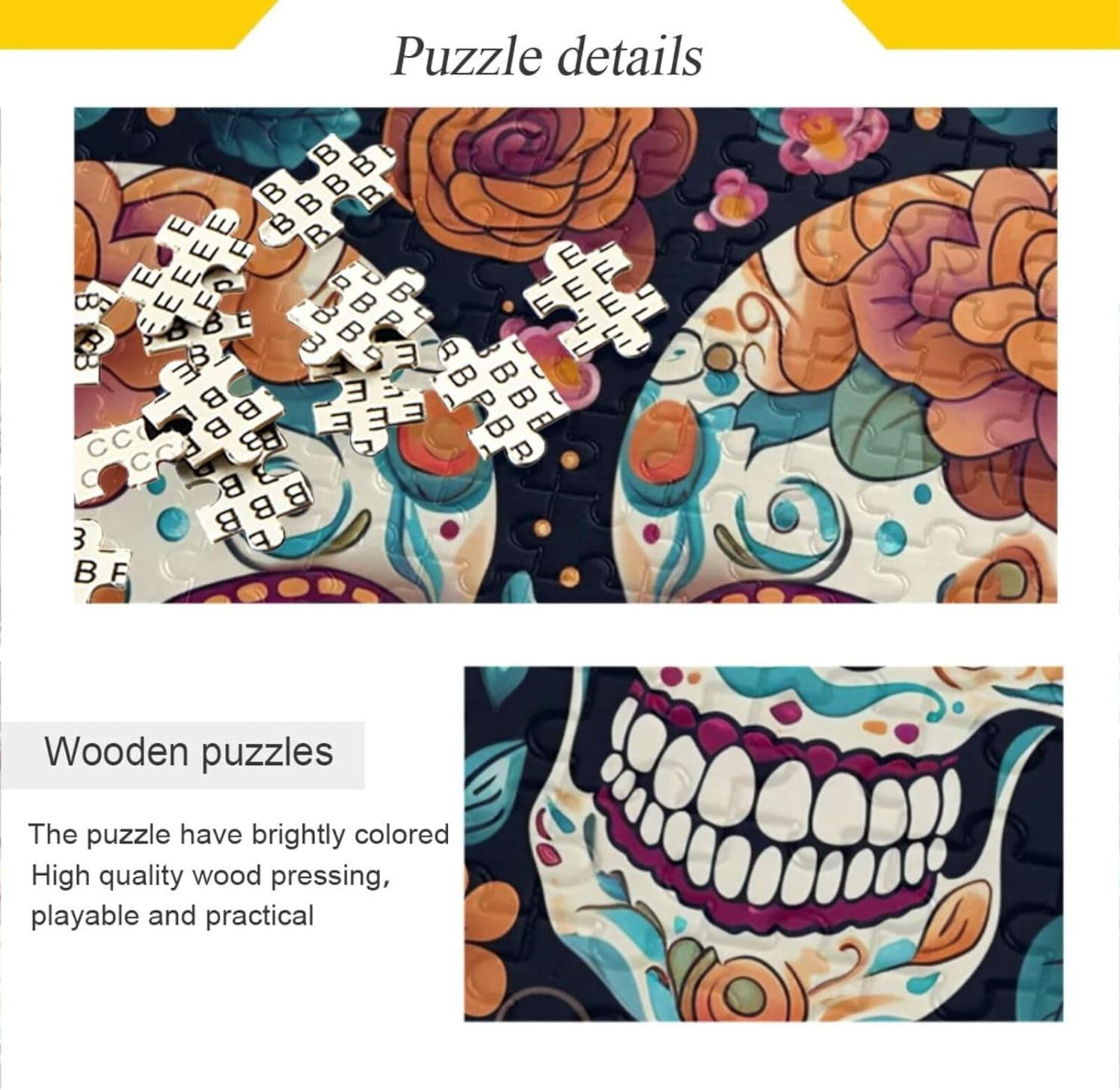 Wooden Jigsaw Puzzle 1000 Pieces Flower Day Dead Skull Print, Zigsaw ...
