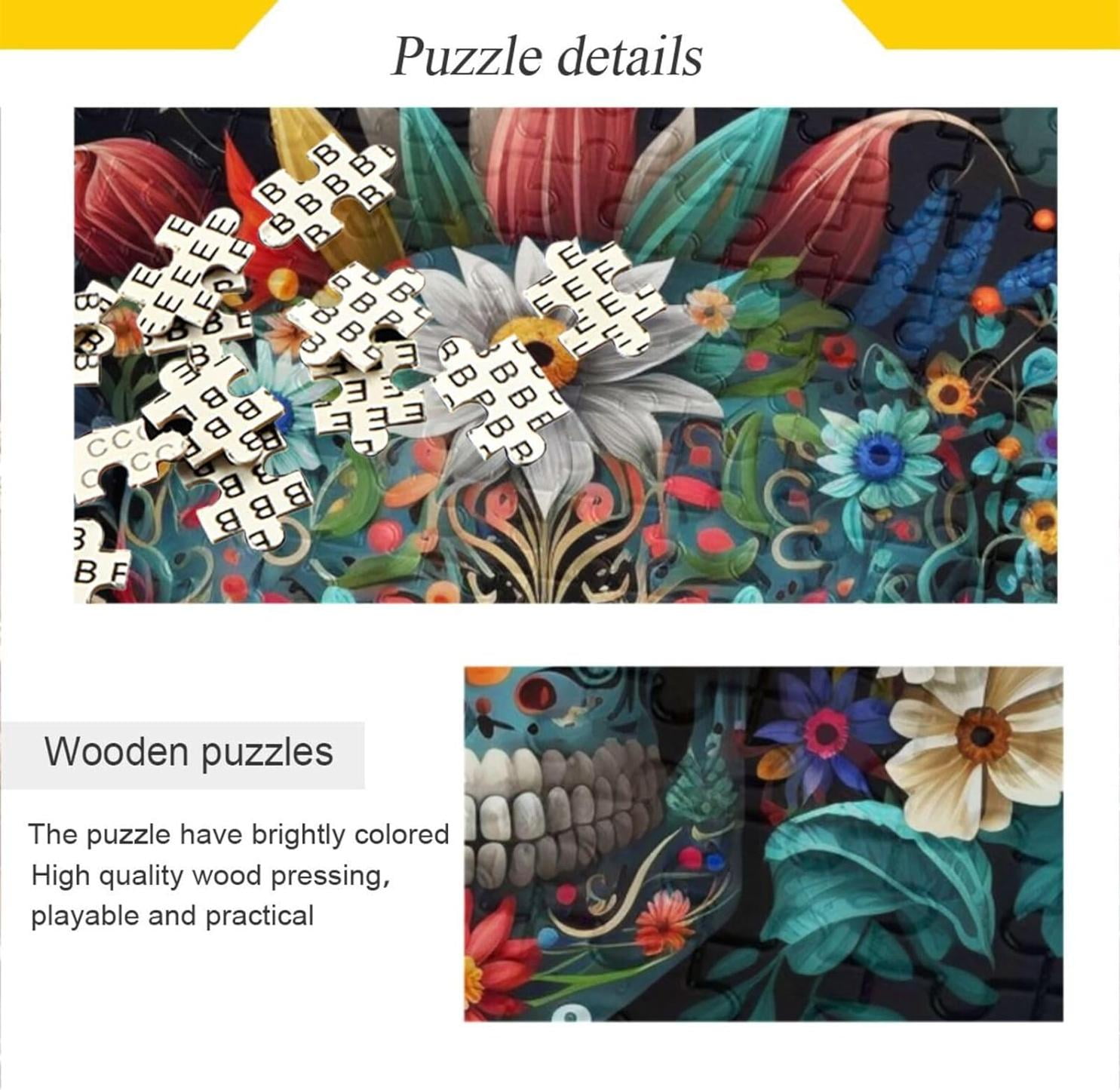 Wooden Jigsaw Puzzle 1000 Pieces Mexican Skull in Flower Print, Zigsaw ...
