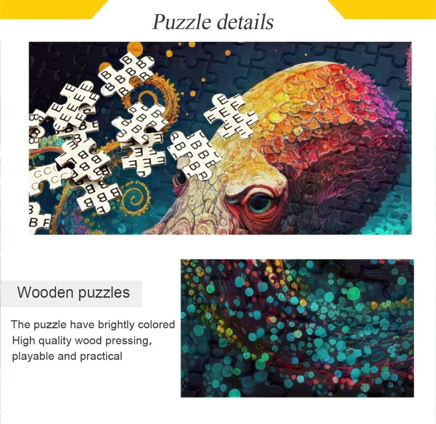 Wooden Jigsaw Puzzle 1000 Pieces Painting Octopus Orange Print, Zigsaw ...